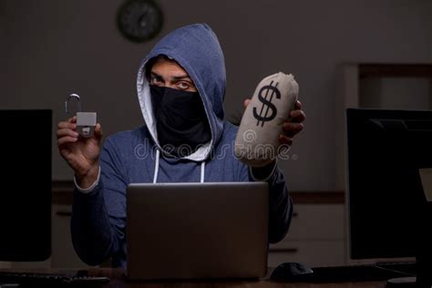 Male Hacker Hacking Security Firewall Late In Office Stock Image Image Of Malicious Internet