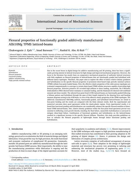 Pdf Flexural Properties Of Functionally Graded Additively Manufactured Alsi10mg Tpms Latticed