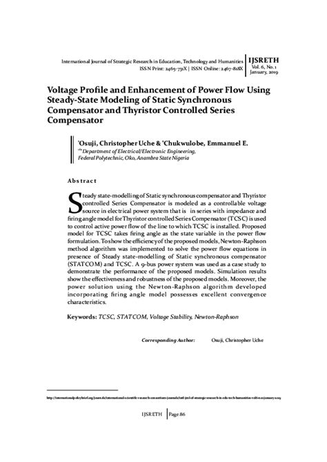 Pdf Voltage Profile And Enhancement Of Power Flow Using Steady State Modeling Of Static