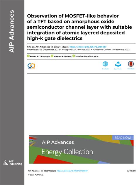 Pdf Observation Of Mosfet Like Behavior Of A Tft Based On Amorphous Oxide Semiconductor
