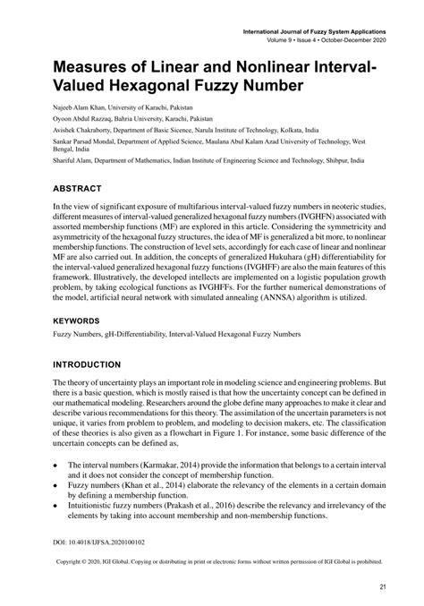 Pdf Measures Of Linear And Nonlinear Interval Valued Hexagonal Fuzzy Number
