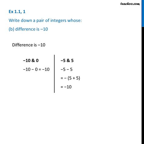 ex 1 1 1 write down a pair of integers whose b difference is 10
