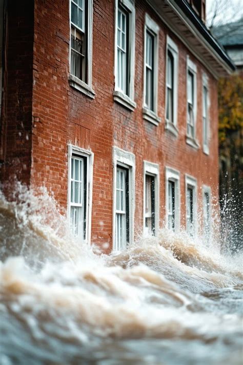 Flooded Building With Rising Water Levels Showcasing The Impact Of Severe Weather On Urban
