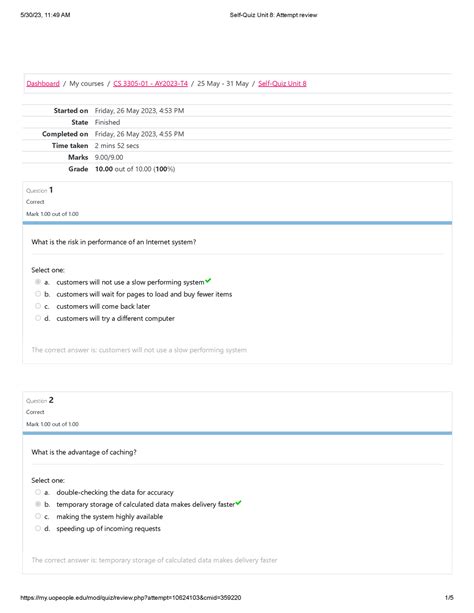 Self Quiz Unit 8 Attempt Review Started On Friday 26 May 2023 4 53