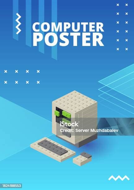 인쇄 및 디자인을위한 복고풍 컴퓨터 포스터 벡터 일러스트 레이 션입니다 3차원 형태에 대한 스톡 벡터 아트 및 기타 이미지
