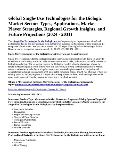 Reportprime Global Single Use Technologies For The Biologic Market