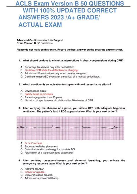 Acls Exam Version B 50 Questions With 100 Updated Correct Answers 2023