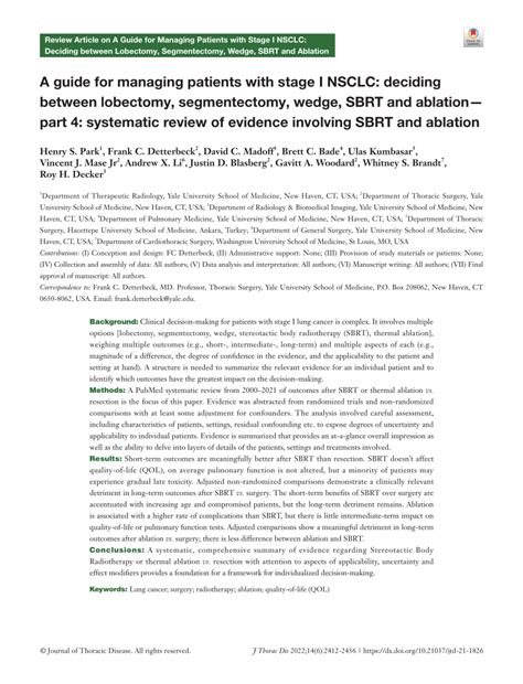 Pdf A Guide For Managing Patients With Stage I Nsclc Deciding Between Lobectomy