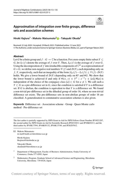 Approximation Of Integration Over Finite Groups Difference Sets And Association Schemes