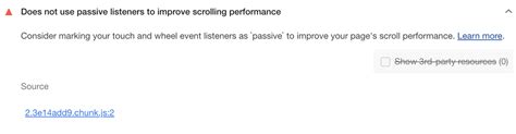 does not use passive listeners to improve scrolling performance · issue