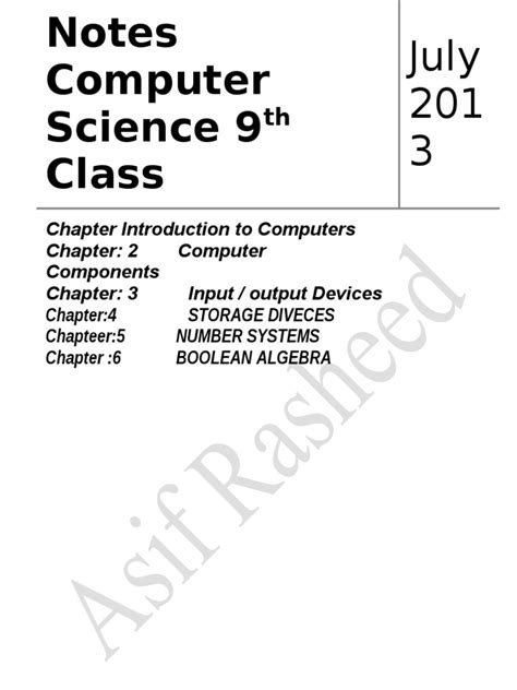 notes on 9th computer science by asif rasheed pdf computer data