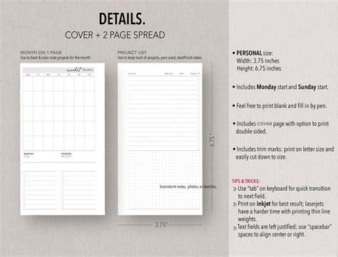 PERSONAL FILLABLE CROCHET Projects Monthly Tracker Fillable Printable Minimal Insert Monday