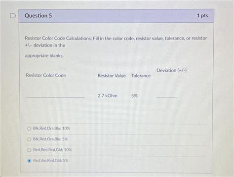 Solved Resistor Color Code Calculations Fill In The Color Chegg