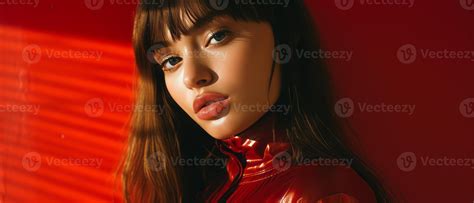 Beautiful Girl On A Red Background The Girl In Red 46788322 Stock