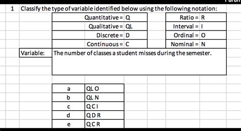 Solved Al Aln 1 Classify The Type Of Variable Identified