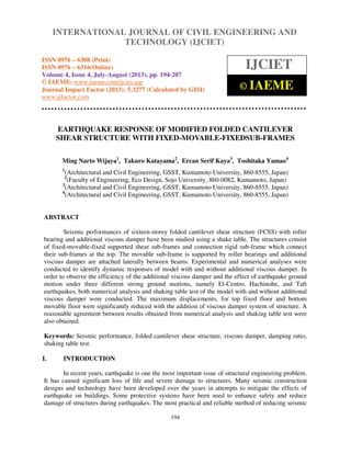 Earthquake Response Of Modified Folded Cantilever Shear Structurewith Fix PPT