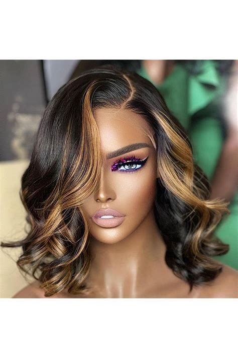 Glueless Short Body Wave Lace Front Wigs Human Hair With Blonde