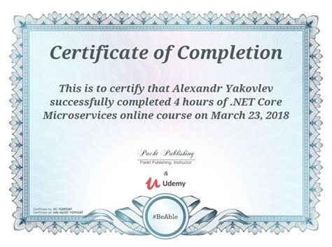 Alexandr Yakovlev On Linkedin Completion Certificate For Net Core Microservices