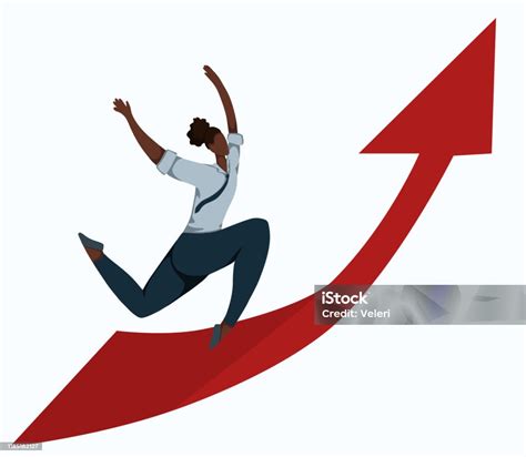 화살표에 실행 아프리카 비즈니스 여성의 평면 그림입니다 노력과 승리 목표의 성과 직장에서 챔피언 성공적인 직원 벡터 이미지 개념에 대한 스톡 벡터 아트 및 기타 이미지