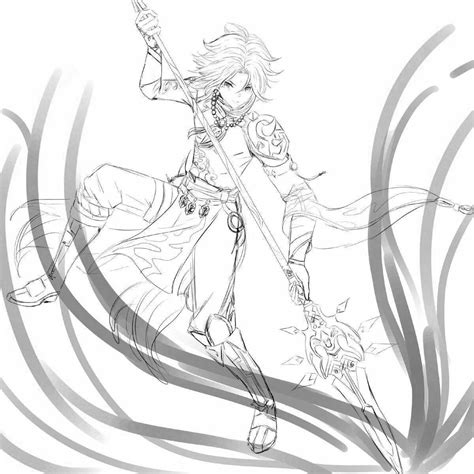 Coloring Pages Genshin Impact Xiao Full Length 27 Pcs Download Or