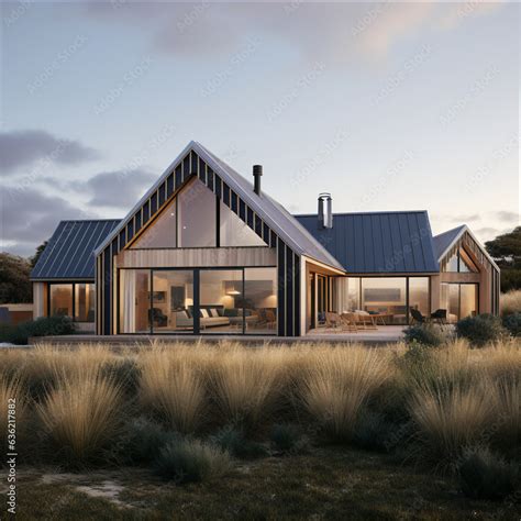 Metal Sheet Gable Roof House With Timber Cladding And Twin Adjoining Metal Sheet Gable Roof House With Timber Cladding And Twin Adjoining