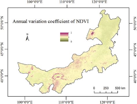 Spatial Pattern Of The Annual Coefficient Of Variation Cv Of Ndvi In