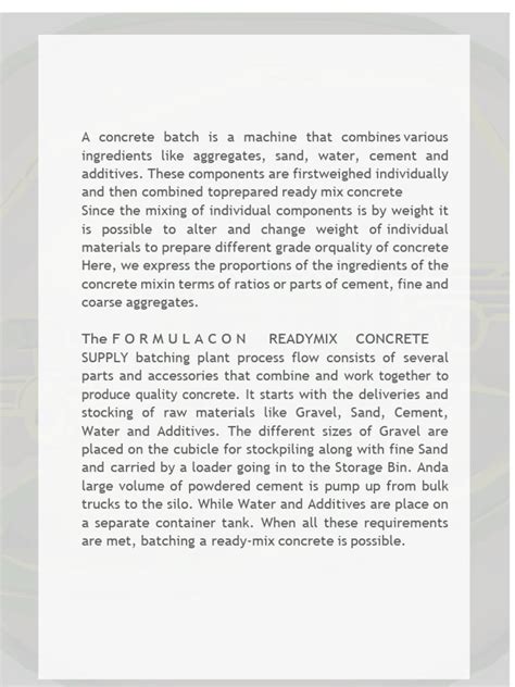 Concrete Batch Plant Process Flow Frm Pdf
