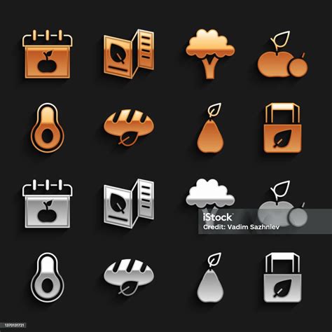 비건 빵 덩어리 애플 재활용 배 아보카도 과일 브로콜리 세계 채식주의 날 및 음식 메뉴 아이콘을 곁들인 쇼핑 백을 설정합니다 벡터 0명에 대한 스톡 벡터 아트 및 기타