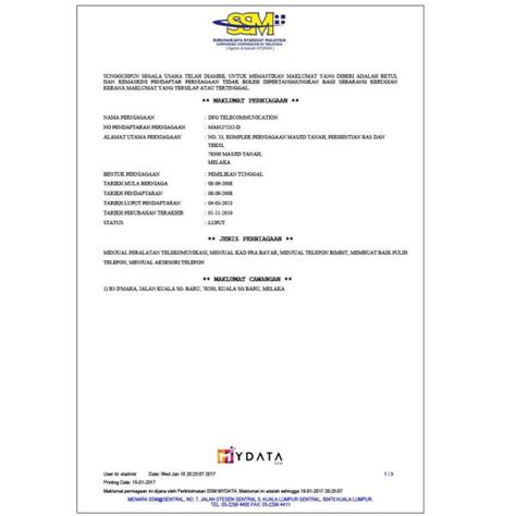 Reprint Business Ssm Certificate Form D E Ssm Ssm Ctc