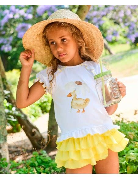 Braga Volantes Y Camiseta Pato Blanca Niña Baño La Martinica Donald