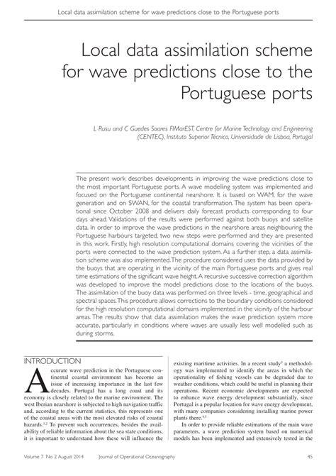 Pdf Local Data Assimilation Scheme For Wave Predictions Close To The Portuguese Ports