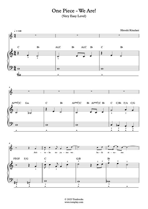 One Piece We Are Very Easy Level Solo Piano Hiroshi Kitadani
