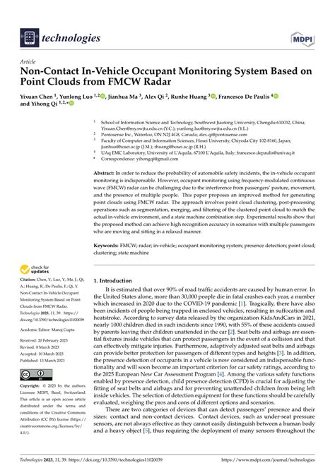 Pdf Non Contact In Vehicle Occupant Monitoring System Based On Point