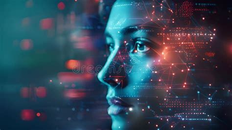 Digital Visualization Of Female Face With Circuit Patterns Overlay