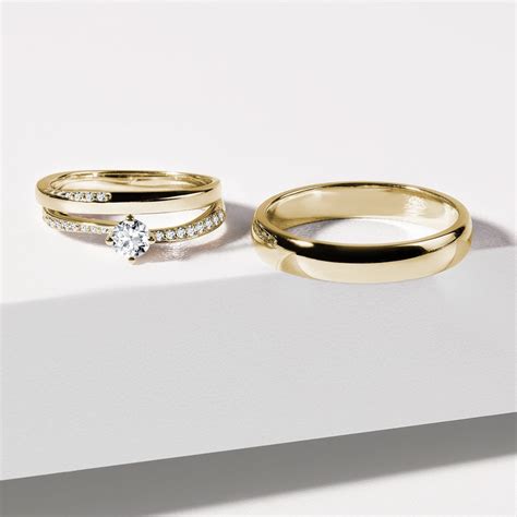 Diamond Wedding Ring Set In 14k Yellow Gold Klenota