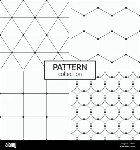 Set Of Four Monochrome Vector Seamless Patterns Abstract Geometrical Vector Backgrounds Linear