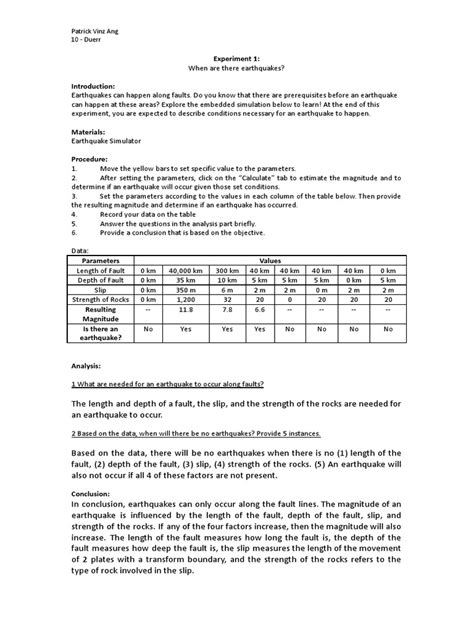 Activity 2 Simulating An Earthquake Ang P Pdf Fault Geology Earthquakes