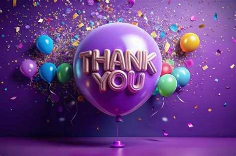 A 3d Render Of A Thank You Party Balloon With Purple Background And