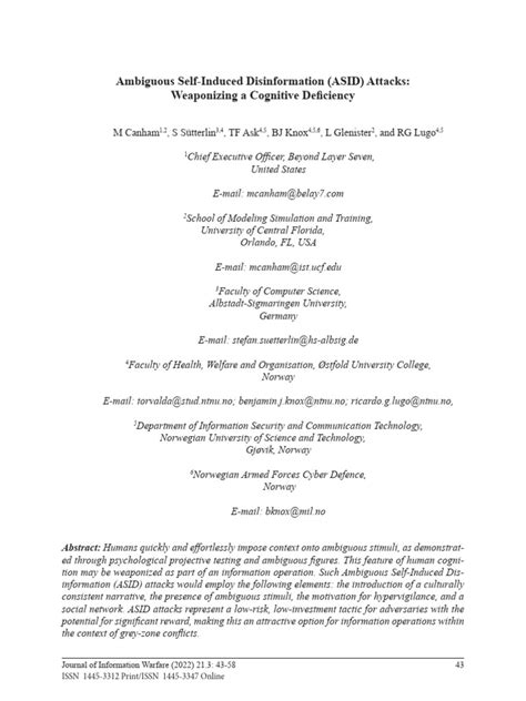 Ambiguous Self Induced Disinformation Asid Attacks Weaponizing A Cognitive Deficiency Pdf