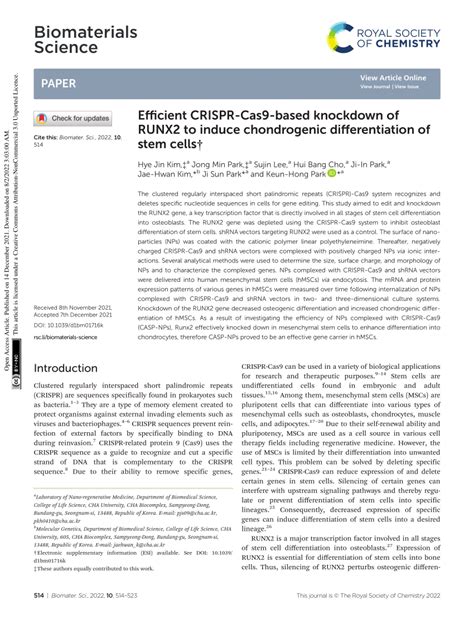 Pdf Efficient Crispr Cas9 Based Knockdown Of Runx2 To Induce