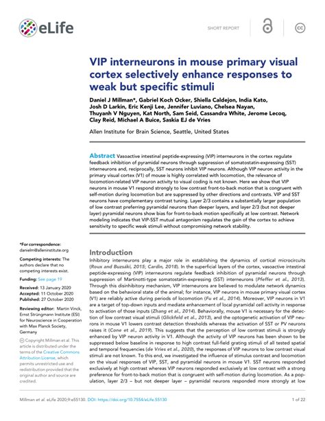 PDF VIP Interneurons In Mouse Primary Visual Cortex Selectively Enhance Responses To Weak But