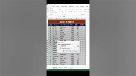 shorts excel time saving trick create table 🔥🔥 exceltips