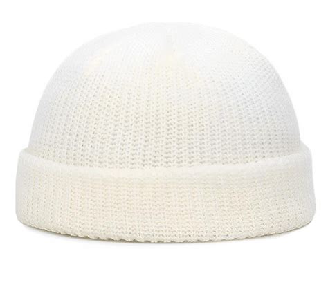 Шапка докер біні унісекс вязана з відворотом біла 56 59 см з акрилу шапка біні жіноча коротка