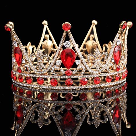 Glorious Simulated Red Ruby Crystal Pagent Full Circle Crowns
