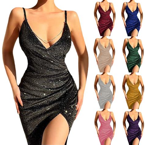 Cloud4d 2022 Sexy Glitter High Slit Deep V Sling Dress Shopee Philippines