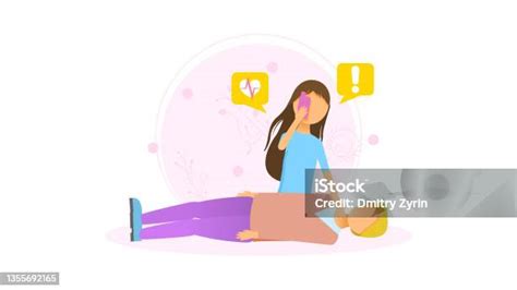 추상 플랫 여자 거짓말 하는 사람 응급 처치 만화 사람들 캐릭터 개념 일러스트 벡터 디자인 스타일에 전화에 대 한 도움을 요청 Polycystic Ovary Syndrome