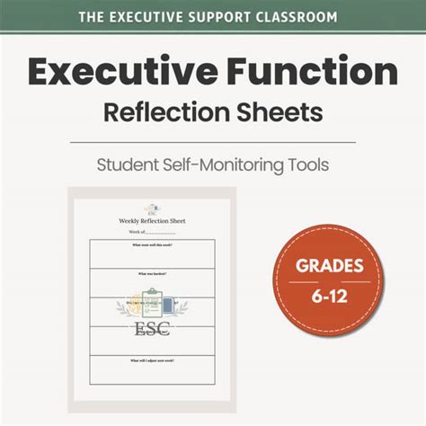 Executive Functioning Reflection Sheets Student Self Monitoring Tools