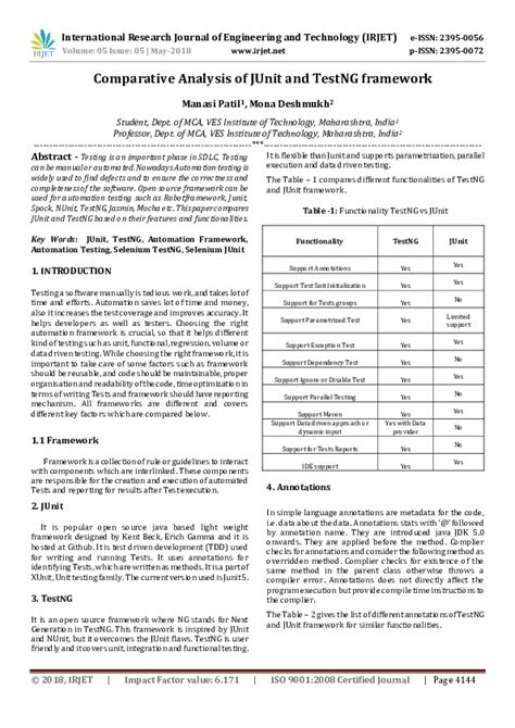 Pdf Irjet Comparative Analysis Of Junit And Testng Framework
