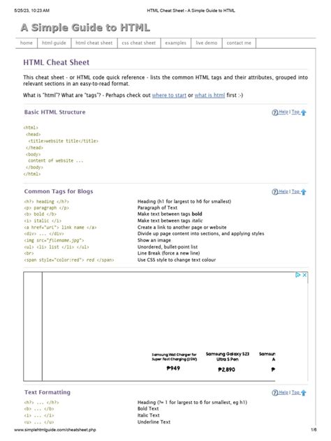 Html Cheat Sheet A Simple Guide To Html Pdf Html Element Html