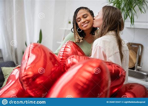 Happy Lesbian Woman Kissing Cheek Of Stock Image Image Of Event Attractive